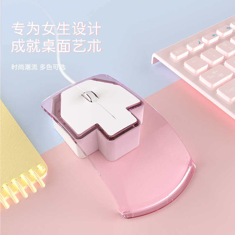 电脑鼠标透明发光有线鼠标静音炫彩可爱创意办公家用台式笔记本通