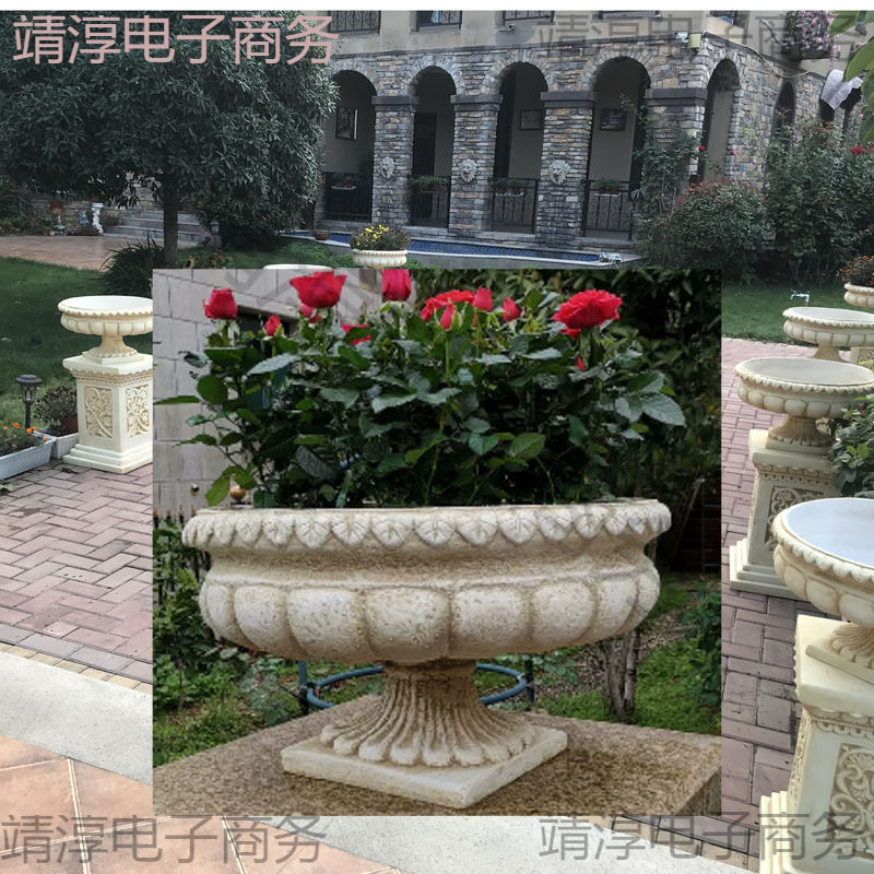 欧式复古花盆门口户外摆件石料别墅庭院落地大花盆婚庆路引罗马柱