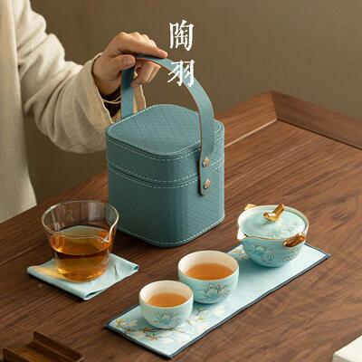 玉兰花陶客瓷手抓壶一TY-24122壶两杯旅行功夫茶具套外可组户携式