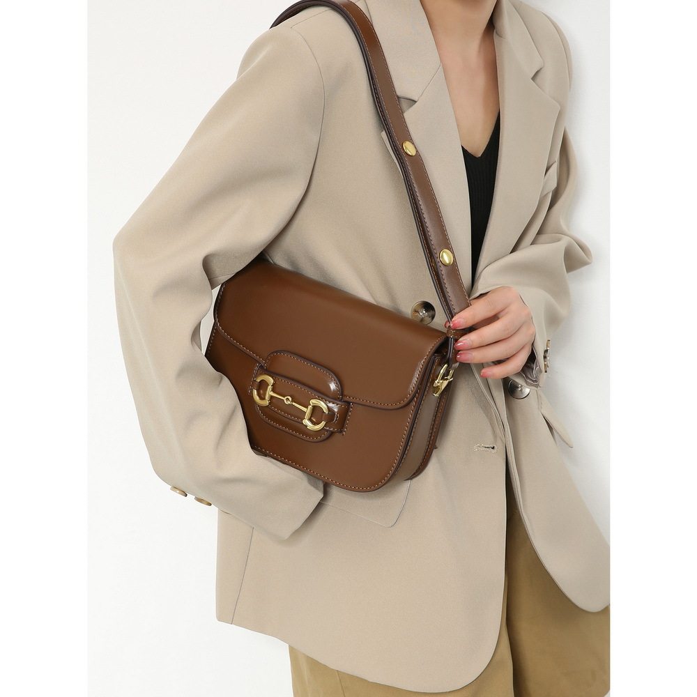 【高品质】小众设计高级感女包复古马衔扣1955马鞍包包女老花bags