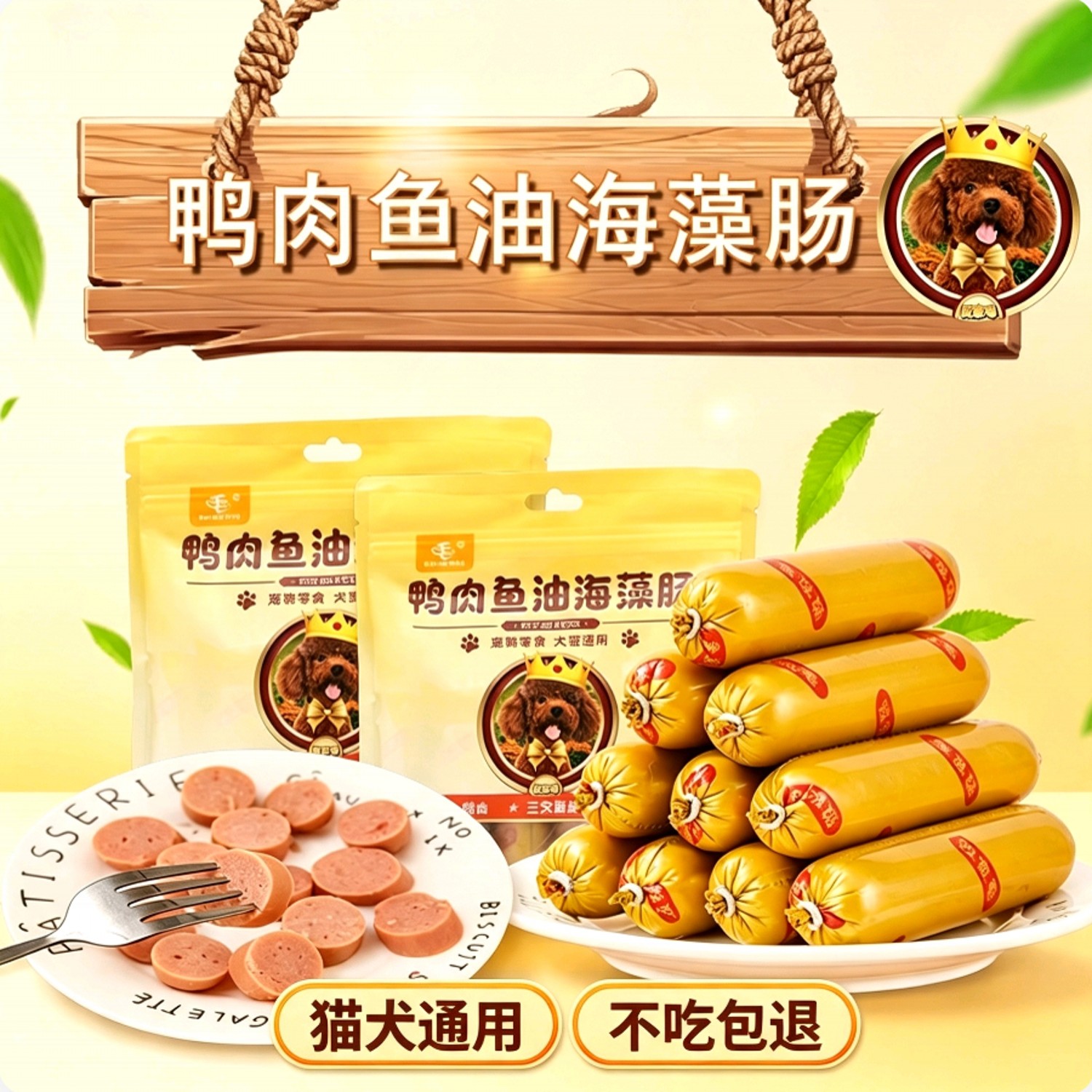 败家毛鸭肉鱼油海藻肠狗狗猫咪宠物零食喂狗训练奖励猫狗狗火腿肠