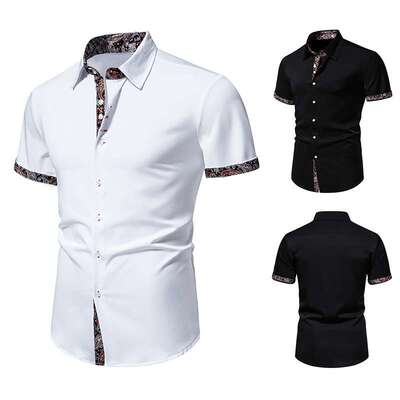 men clothes正装衬衫修身休闲佩斯利印花衬衫短袖系扣衬衫C382024