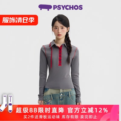 PSYCHOS莎可斯撞色莱卡棉长袖T恤