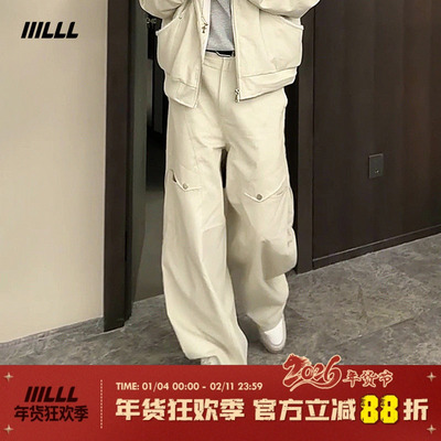 IIILLL童锦程休闲裤子男秋冬2025新款解构阔腿弯刀裤多口袋工装裤