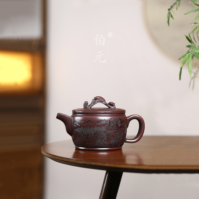 伯元中式紫砂刻绘如意汉瓦