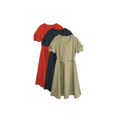 原创简约纯棉V领连衣裙