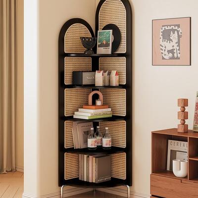 复古式藤编角装饰OZX置物架中客厅沙墙边书柜子卧室实木转三发拐