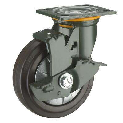 5寸橡胶静音带S双刹车工UPJ07-01D-O重型业向荣脚轮J070-1D-125-5