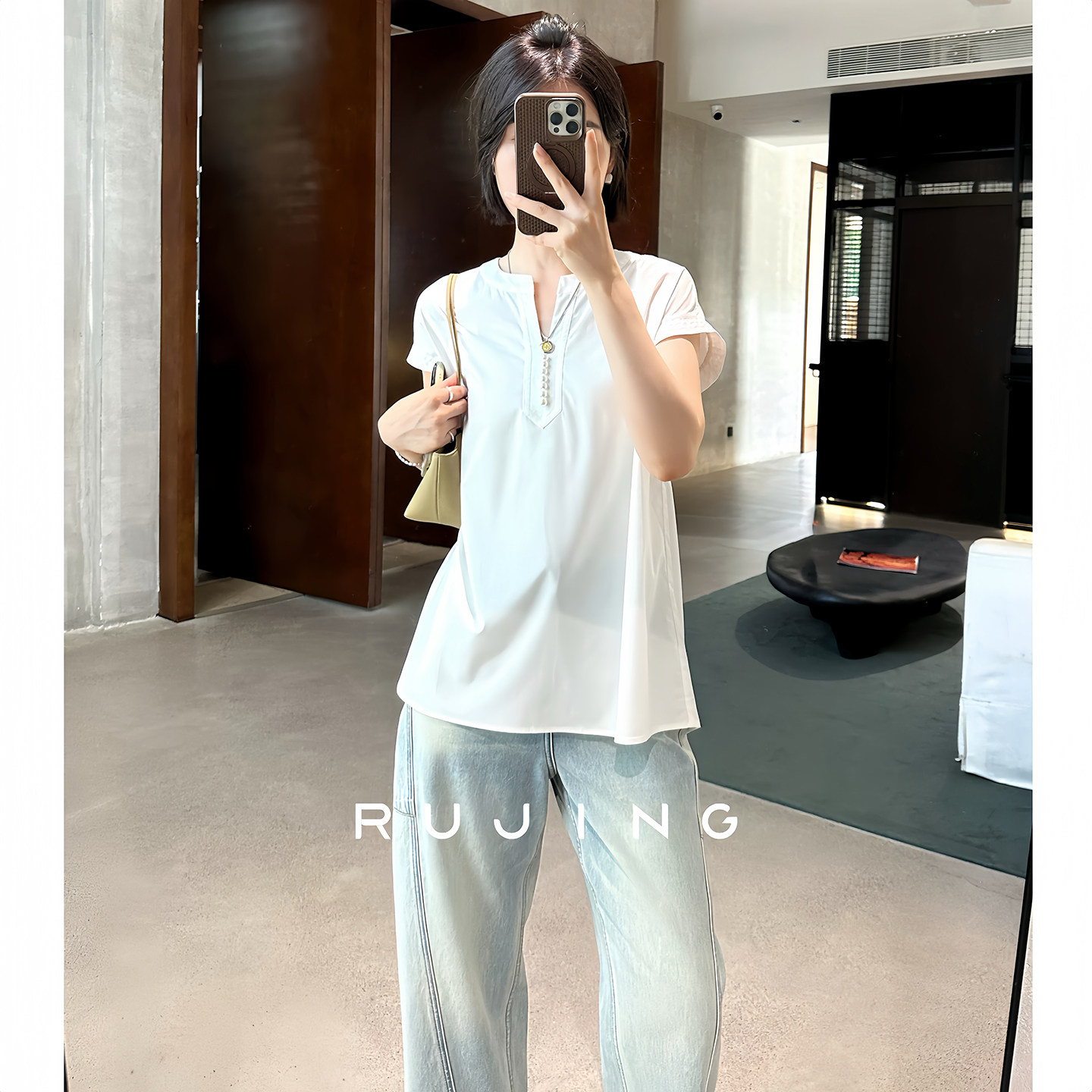 RUJING丨【串珠衬衫】休闲宽肩衬衫女2026夏新款时尚白色无袖上衣