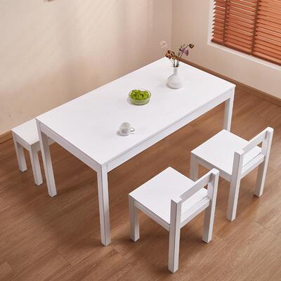 白色实木餐椅合原木长方饭形桌现桌代简组约大小户型西餐桌99865