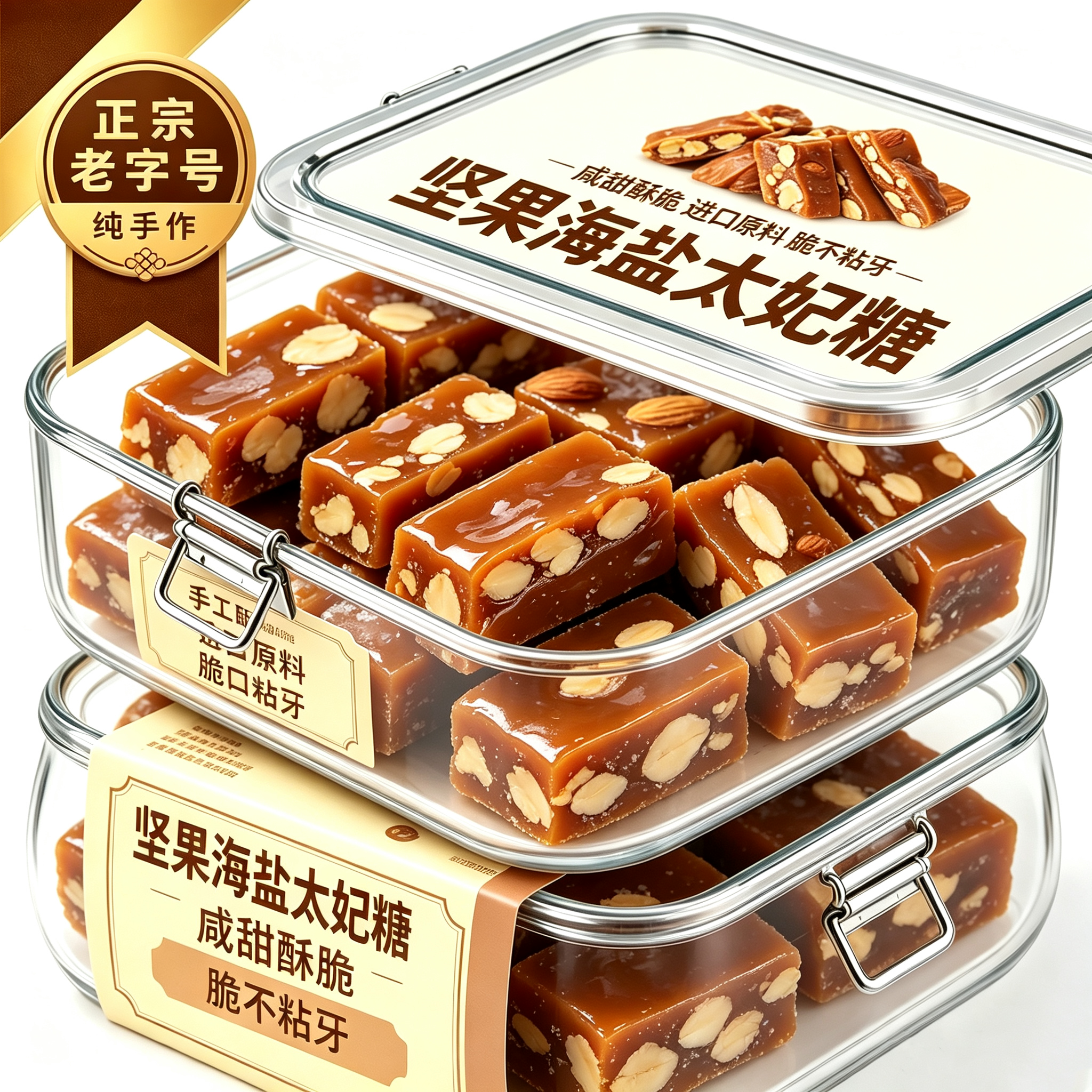 巴旦木海盐太妃糖官方旗舰店焦糖坚果低糖独立包装休闲零食炒年货