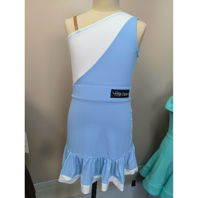 预发售}HighDance拉丁舞服女童练功服单肩蓝色荷叶边裙表演服4303