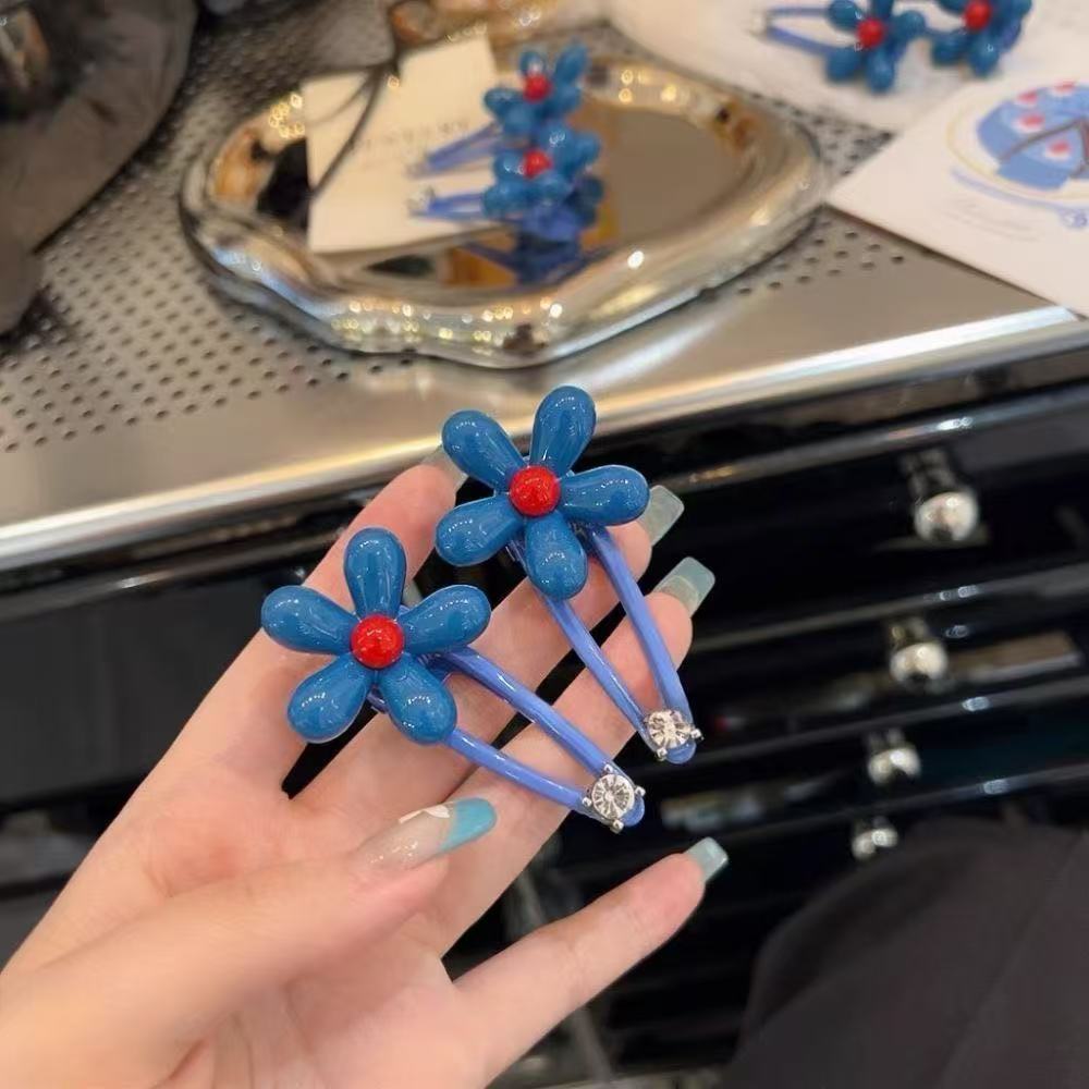 韩系小众设计小花发夹简约百搭蓝色刘海侧边夹子韩版发卡刘海发卡