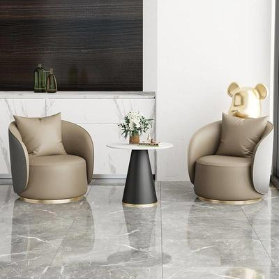 意式轻奢沙发椅现代洽谈桌椅单人休闲椅皮质商务接待沙发组合