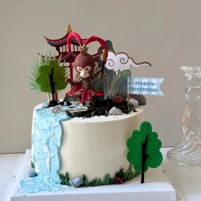 速发齐云大圣蛋糕装饰摆件李白赵云山天亭国风儿童生日烘焙插件