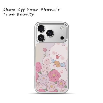 花丛小白兔手机壳温柔粉紫玫瑰适用于苹果17promax新款手机壳iPhone air/16pro/15plus14玻璃13pro手机套冰感