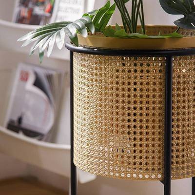 仿藤编花架现代轻奢地日系KSU客厅台阳内铁艺室落移动设计绿植花