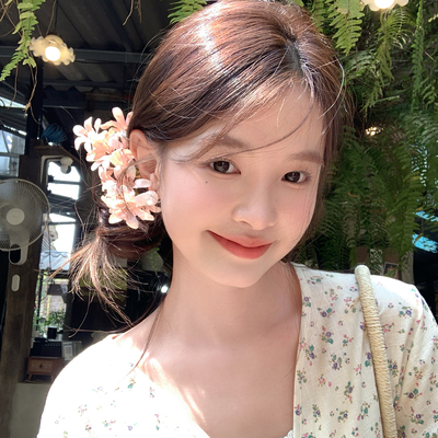 【我的脸很圆】氛围感粉色花朵发簪超仙中式繁花簪花发簪发饰配饰