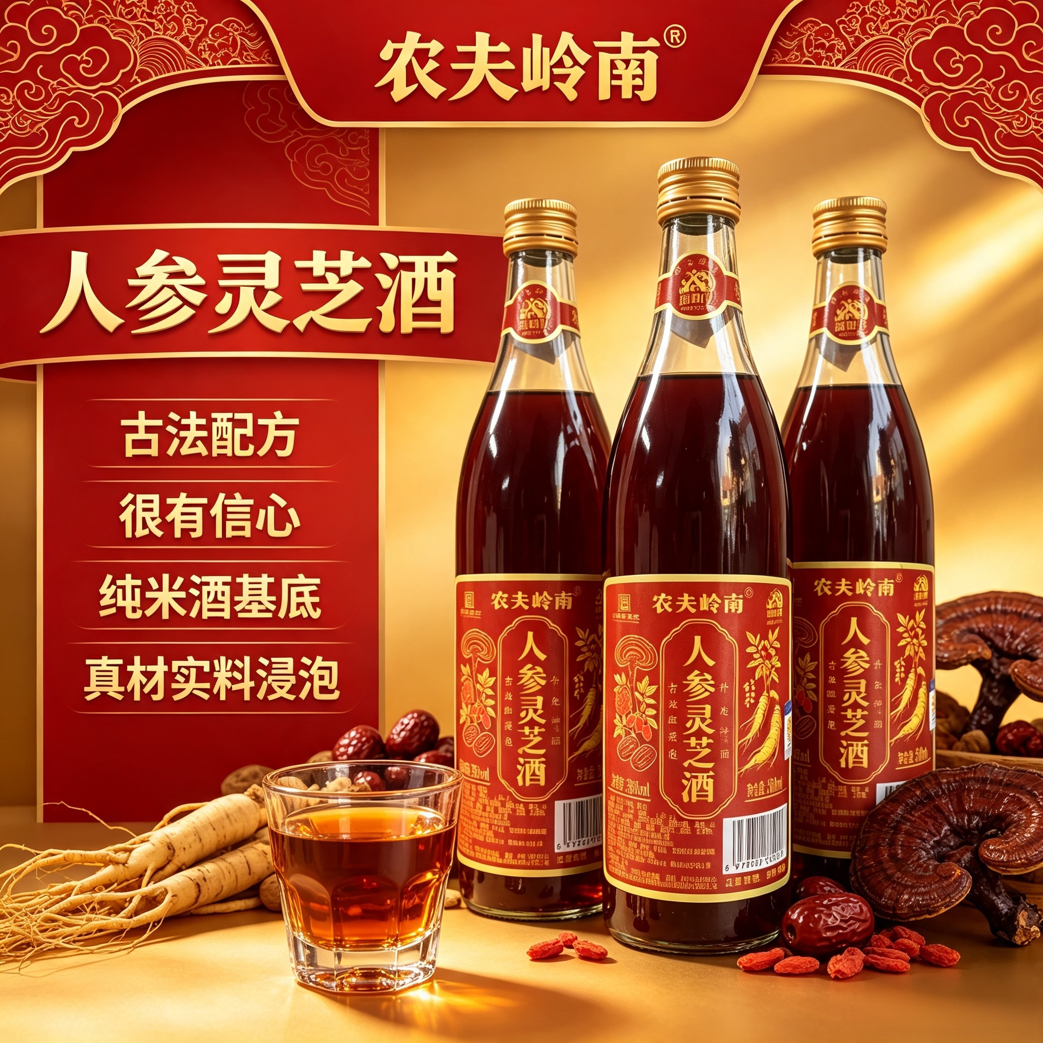 农夫岭南人参灵芝酒古法配方纯米酒基底真材实料浸泡露酒