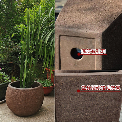 长方形陶瓷花盆素烧庭院花盆透气老旧陶罐特大瓦盆紫砂粗陶大口径