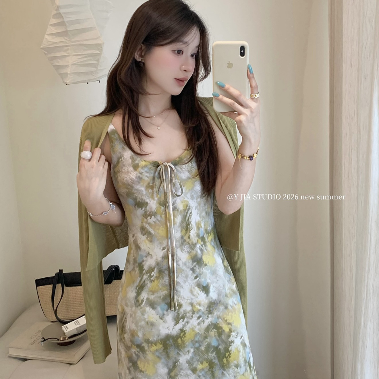 Y.JIA 伊嘉-海边度假长裙开衫+碎花吊带连衣裙两件套套装YS6-6833
