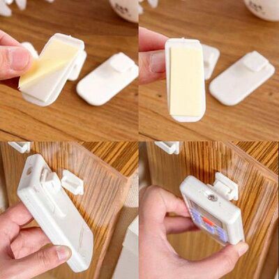 4PCS PP Plaic White Hooks icker Holder adhesive on the