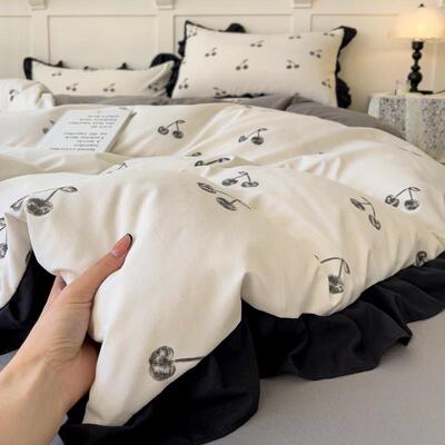 VGQ新花款水棉荷叶边法式赫风四件套高支高本密洗三件套家用床品