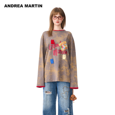 【陈立农同款】ANDREA MARTIN秋季新款T恤休闲刺绣上衣