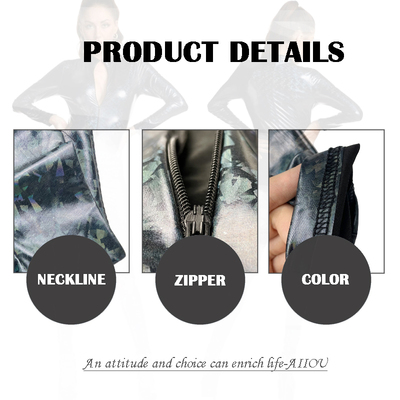 AIIOU Black Sexy Wet Look PU Faux Leather Jumpsuit Hot Eroti