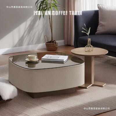 意式红奢岩板奶油现代极简客XDK厅家小户型组用轻合茶几新款边几