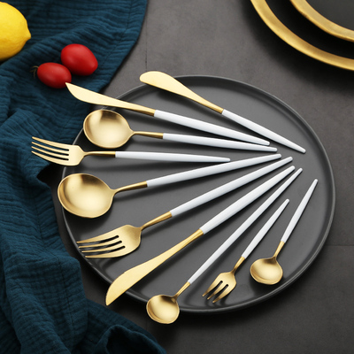好货White Gold Steel Cutlery Set Kitchen Dessert Knife Forks