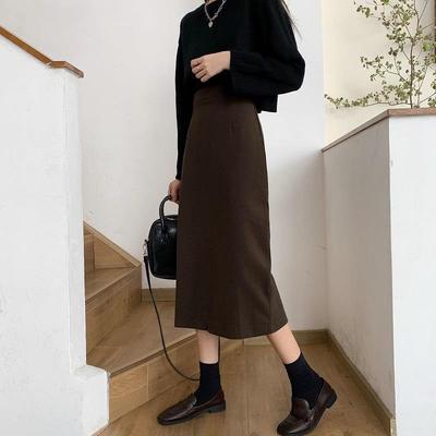 PEONFLY Women's Skirt Korean Style A Line Solid Color