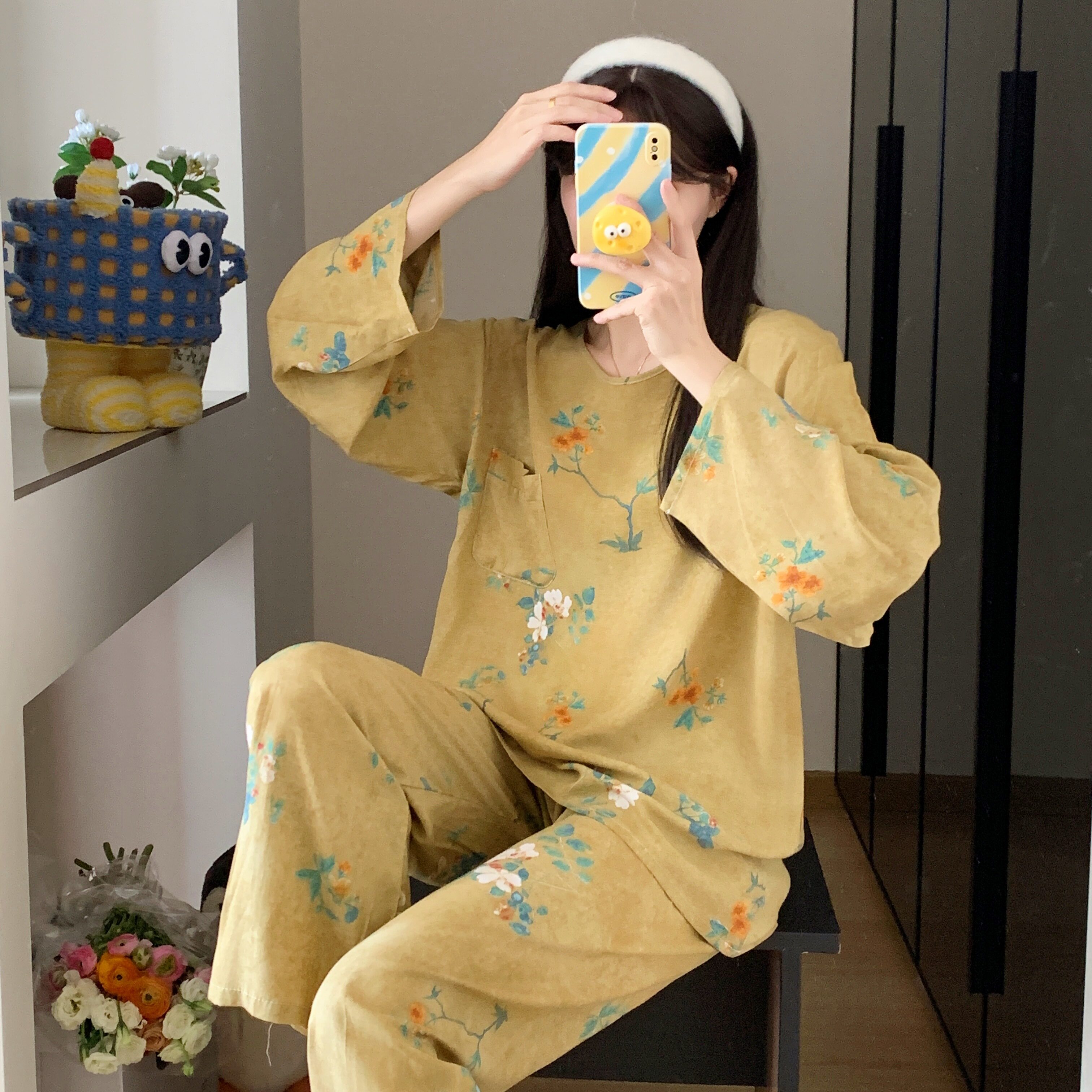 新中式夏季女士宽松清新甜美国风可外穿睡衣家居服长袖长裤套装