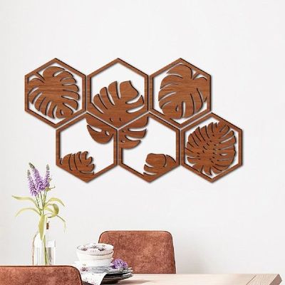 6Pcsset Hexagonal Patchwork Leaf Stickers Selfadhesive