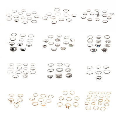 Euramerican hand jewelry retro zircon joint ring set戒指组套