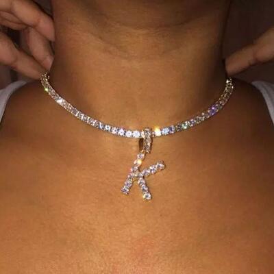 极速Caraquet Ice out A-Z Letter Initial Pendant Necklace Sil