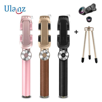 Luxury Handheld Extendable Selfie Stick Leather Folding Blue