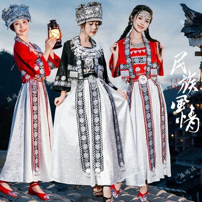 速发苗族服装拍数民族服饰成湘人西苗寨旅少长裙舞台演出服