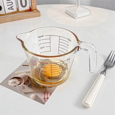 玻璃烘焙量杯儿童家用大容量带刻度早餐杯子水杯微波炉加热牛奶杯