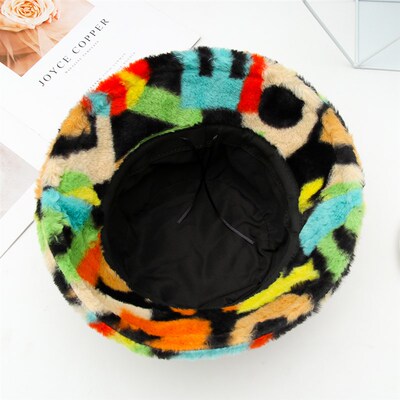 New Fashion Women Bucket Hat Faux Fur Fisherman Cap Multicol