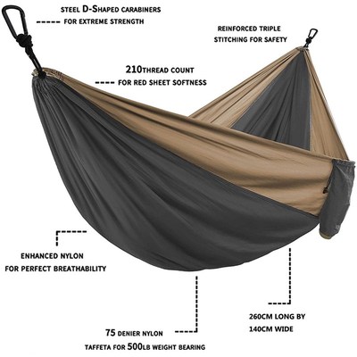 Solid Color Parhute Hammock with Hammock straps and Blk