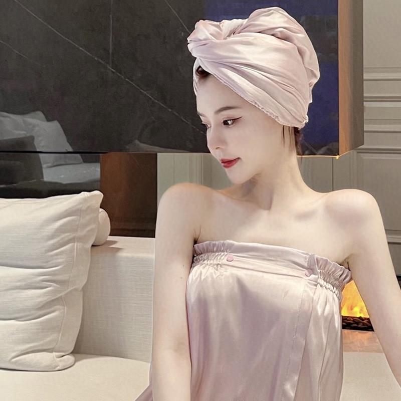 DIMDEVL汀黛吸水抹胸纯欲浴巾女高级性感可穿可裹浴裙浴帽袍套装