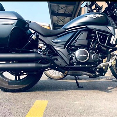 适用于豪爵TR300改装眼镜蛇双出排气管右侧一出二消声器后段尾段