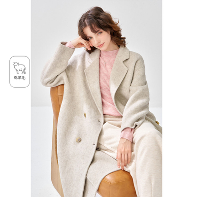 2025秋冬西装领双排扣气质双面呢大衣保暖长款羊毛大衣女