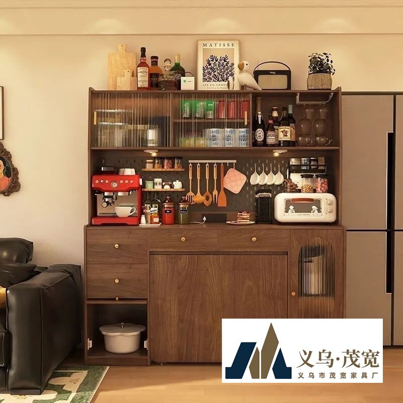 家用小户型餐边柜餐桌一桌四椅组合一体多功能可折叠伸缩实木桌