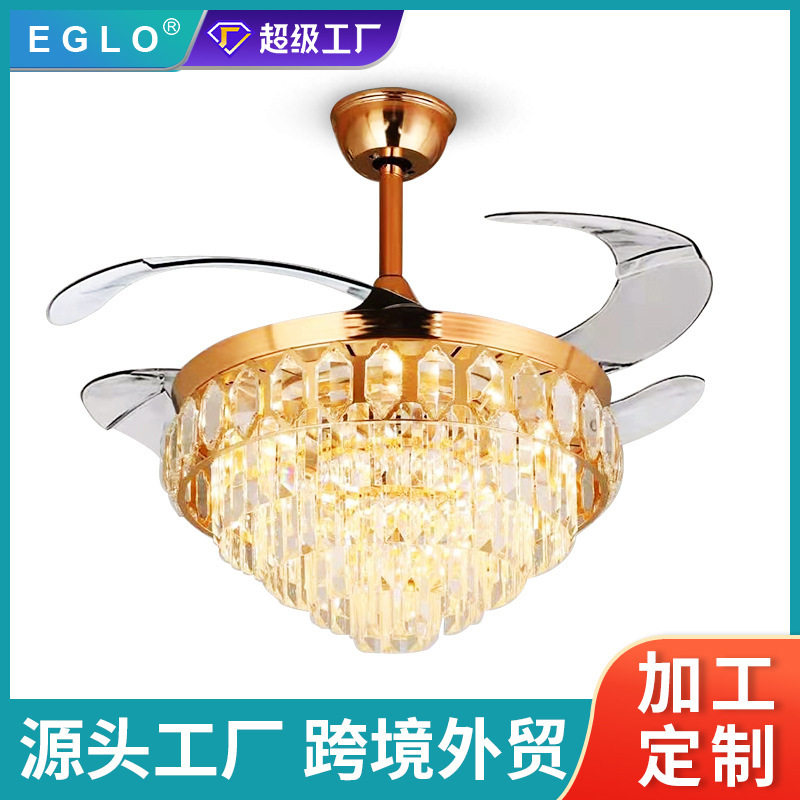 定制水晶隐形风扇灯 客卧室隐形风扇灯餐厅吊扇装饰水晶吊扇灯