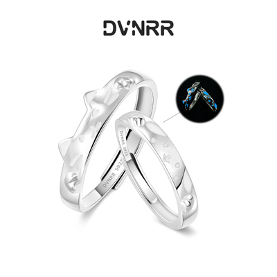 DVNRR喵汪恋语夜光可发光情侣对戒s925银原创送男女友七夕礼物