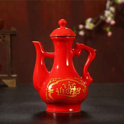速发仙家用品红陶瓷酒关神财进宝酒壶家用供奉财招壶公酒杯供水壶