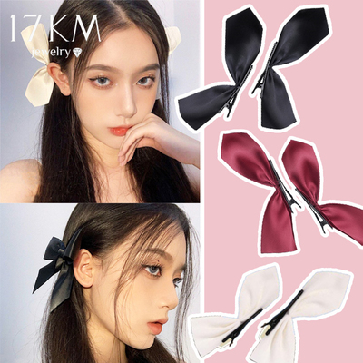 17KM Korean 2Pcs Black Chiffon Bow Hairpin Hair Clip For Gir
