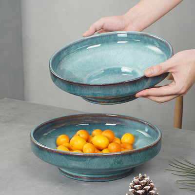 复古高脚碗陶瓷水果盘客厅茶几装饰D摆盘家用果盆日式零食盘糖果